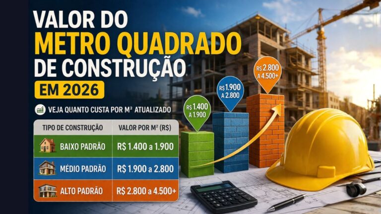 Valor do metro quadrado de construção em 2026 atualizado